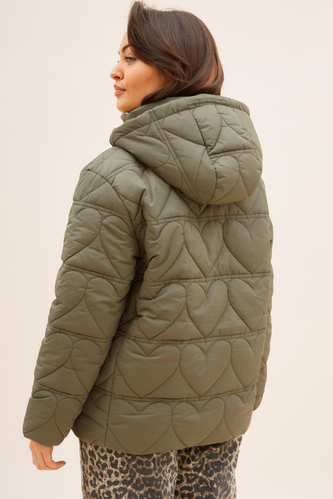 O&F Heart Quilted Coat - Khaki
